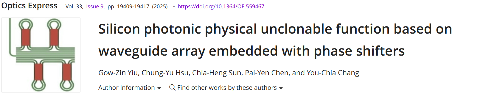 Congratulations !國仁 and 仲宇’s paper on “Silicon photonic physical ...